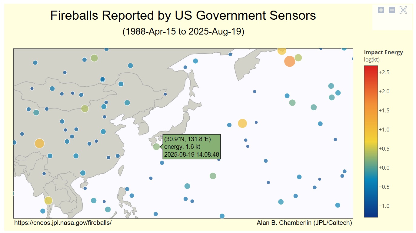 SonotaCo.JP :: トピックを表示 - 2025年8月19日23時8分46秒鹿児島県東太平洋上の大火球